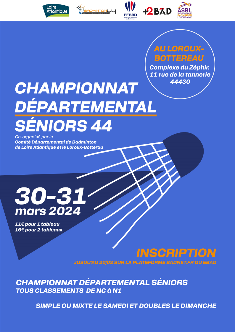 Championnat départemental séniors – 30 & 31 mars 2024 – CODEP44